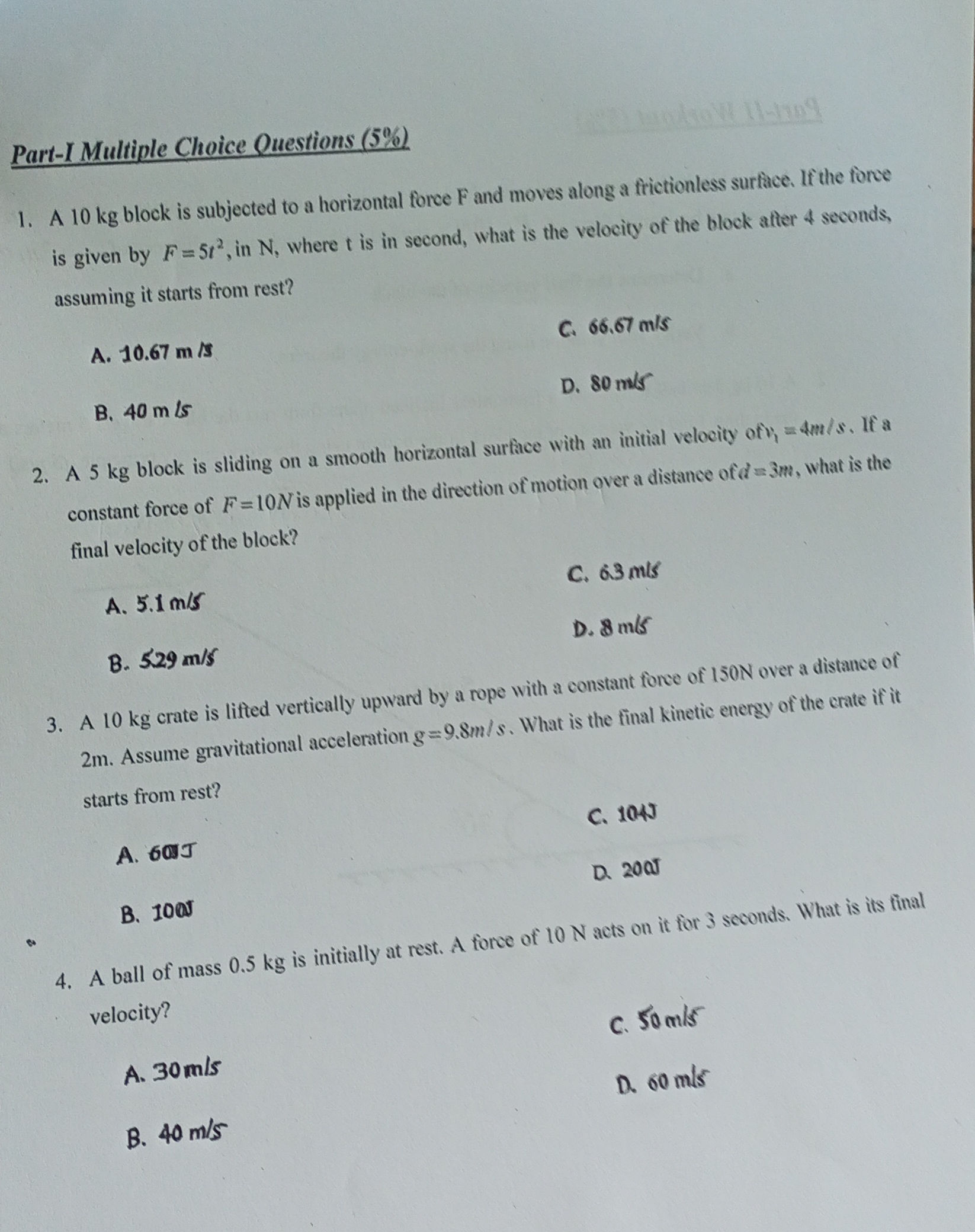 Part-I Multiple Choice Questions (5) 1 A 10 | StudyX