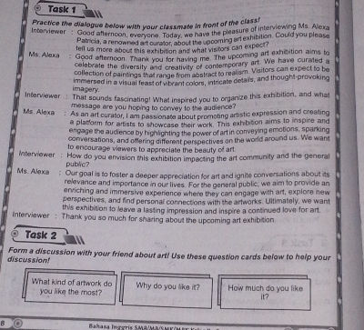 Task 1 Practice the dialogue below with your | StudyX