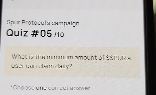 Spur Protocols campaign Quiz 05 /10 What is