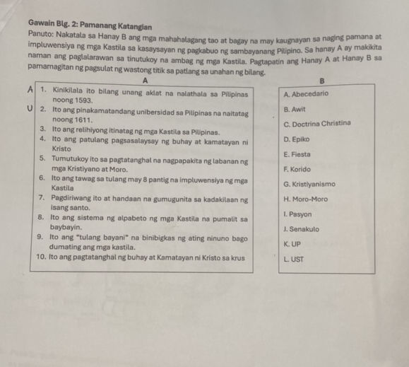 Gawain Blg 2 Pamanang Katangian Panuto | StudyX