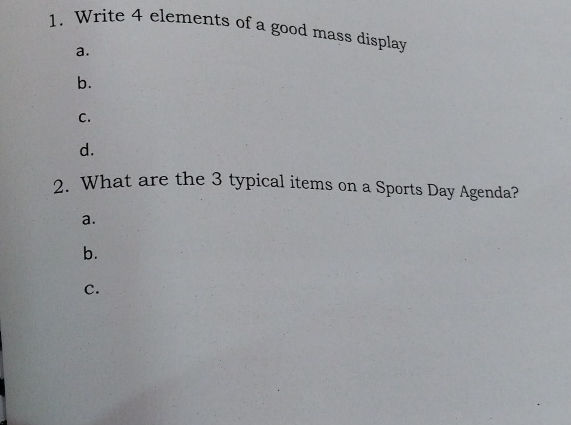 1 Write 4 elements of a good mass display a