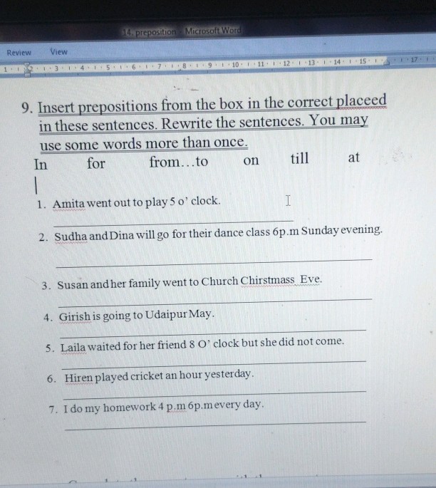 9 Insert prepositions from the box in the | StudyX