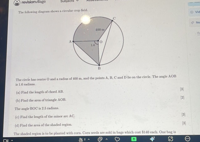 The following diagram shows a circular crop | StudyX