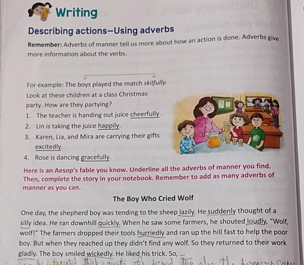 Writing Describing actions-Using adverbs | StudyX