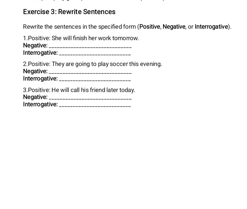 Exercise 3 Rewrite Sentences Rewrite the | StudyX