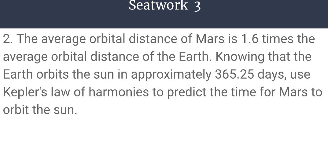 Seatwork 3 2 The average orbital distance of | StudyX