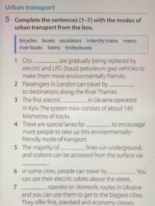 Urban transport 5 Complete the sentences | StudyX
