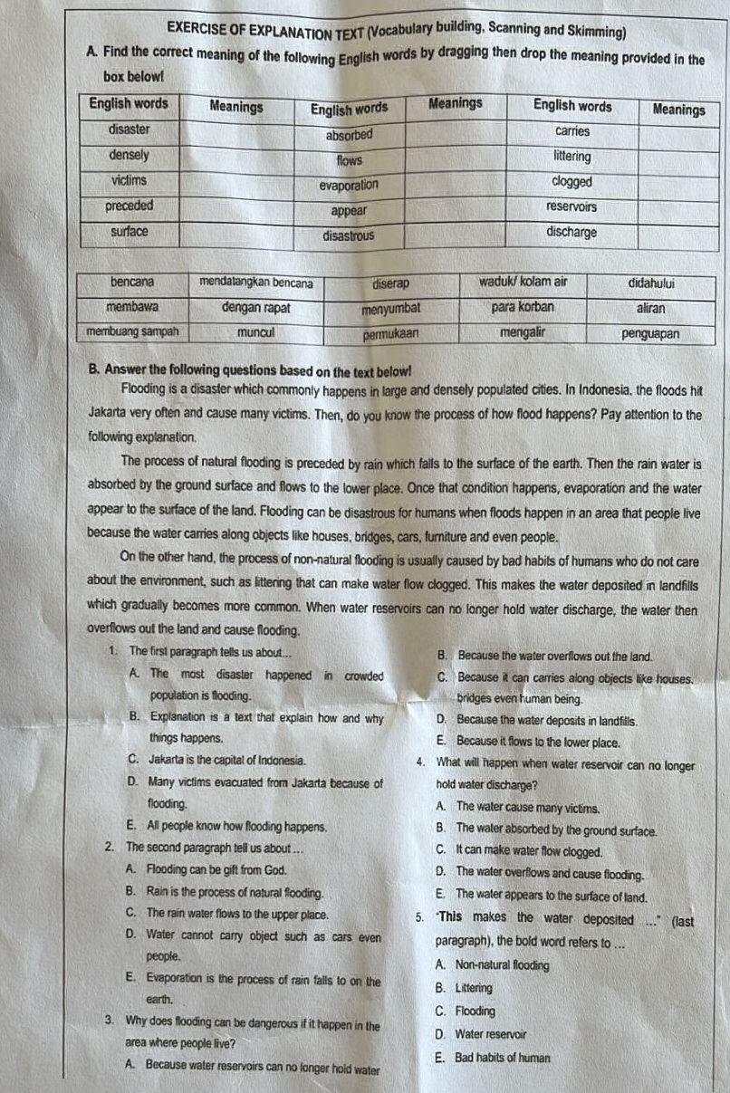 EXERCISE OF EXPLANATION TEXT (Vocabulary | StudyX