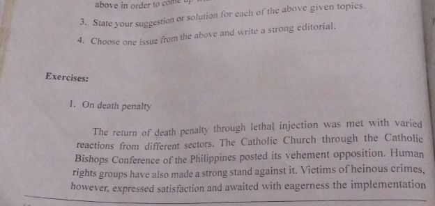 Exercises 1 On death penalty The return of | StudyX