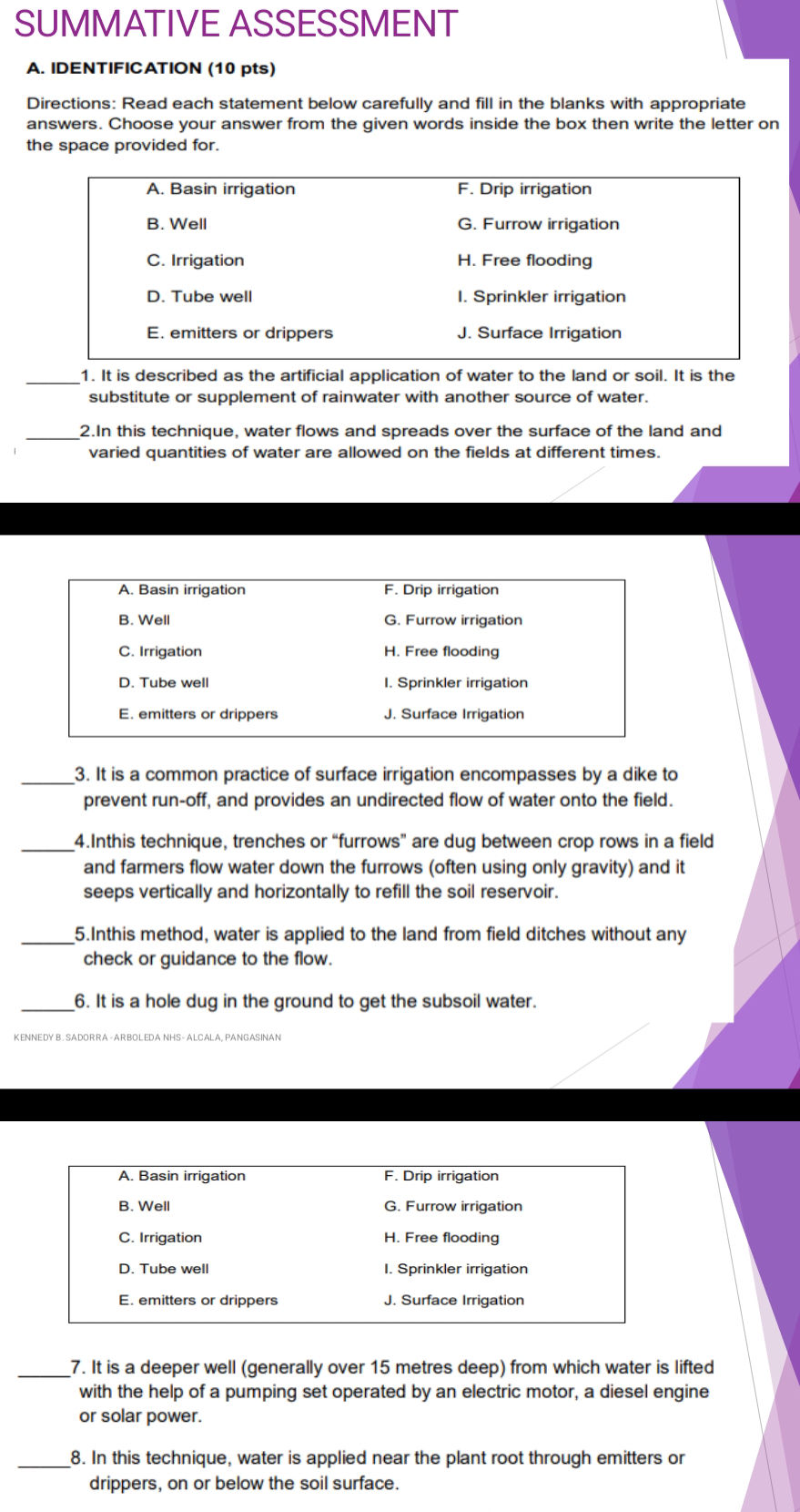 SUMMATIVE ASSESSMENT A IDENTIFICATION (10 | StudyX