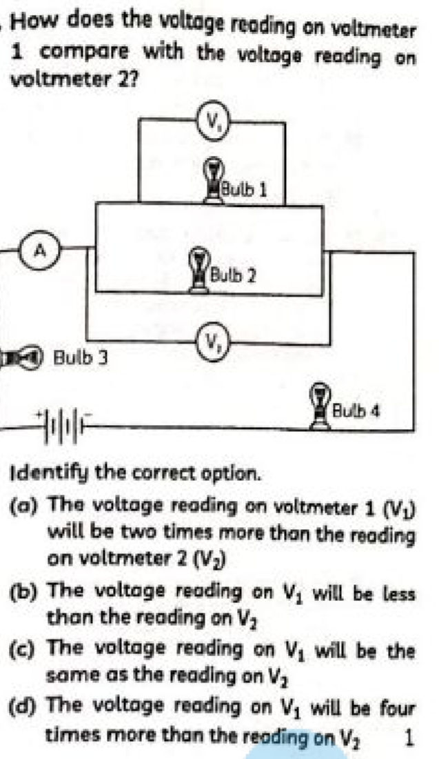 How does the voltage reading on voltmeter 1 | StudyX