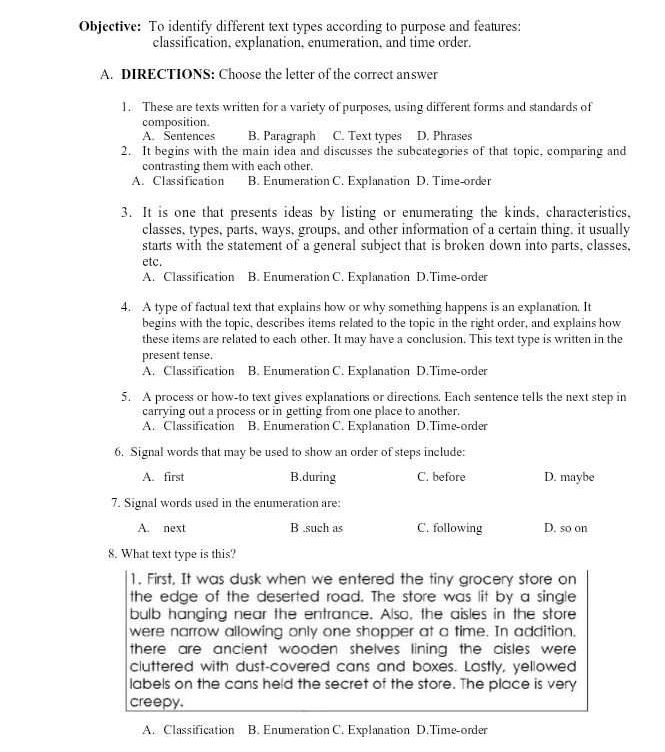 Objective To identify different text types | StudyX