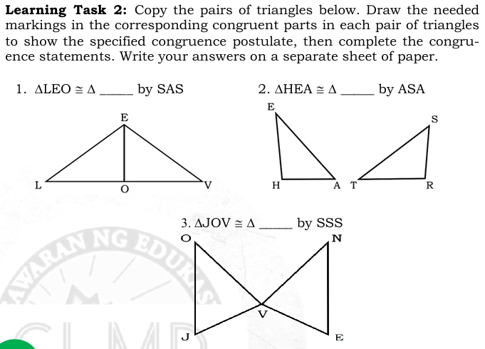 Learning Task 2 Copy the pairs of triangles | StudyX