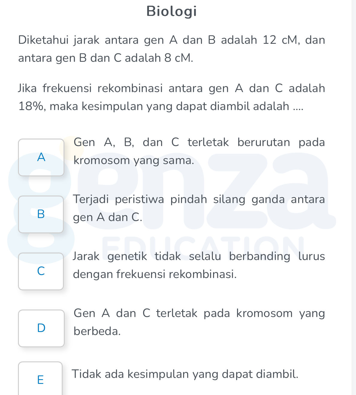 Biologi Diketahui jarak antara gen A dan B | StudyX
