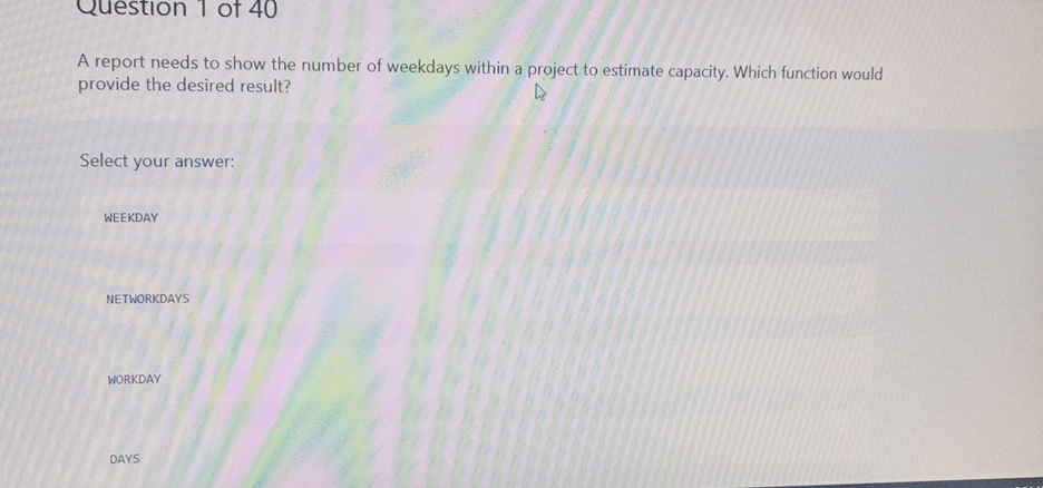 Question 1 of 40 A report needs to show the | StudyX