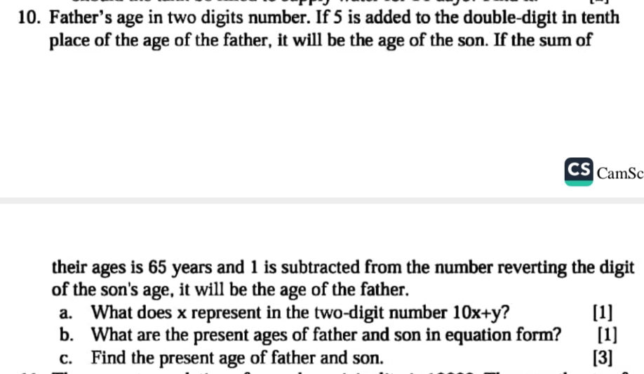 10 Fathers age in two digits number If 5 is | StudyX