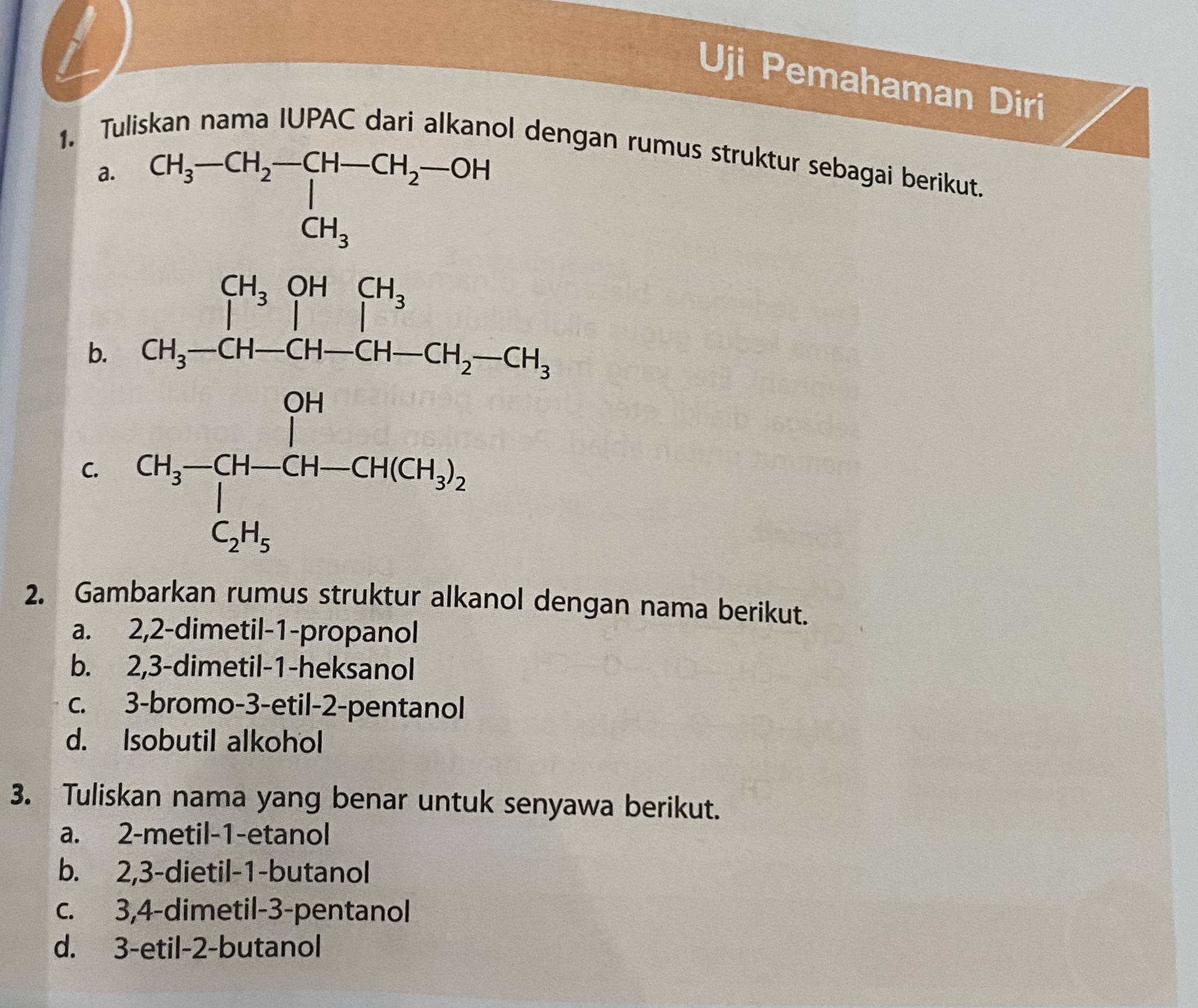 1 Tuliskan nama IUPAC dari alkanol dengan | StudyX