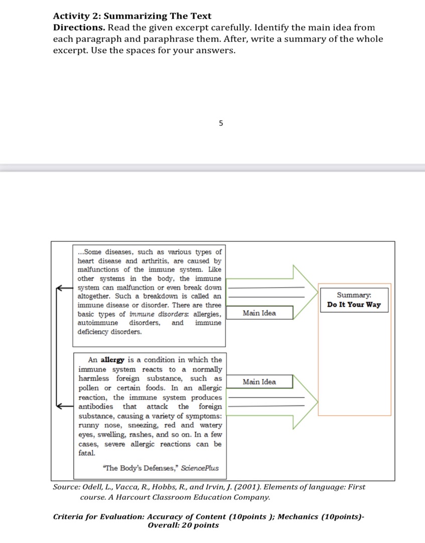 Activity 2 Summarizing The TextDirections | StudyX