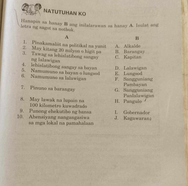 NATUTUHAN KO Hanapin sa hanay B ang | StudyX