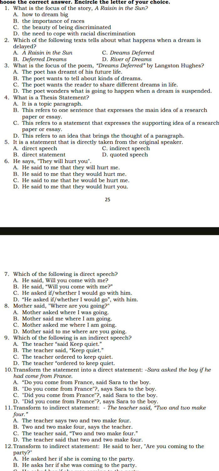 Choose the correct answer Encircle the | StudyX