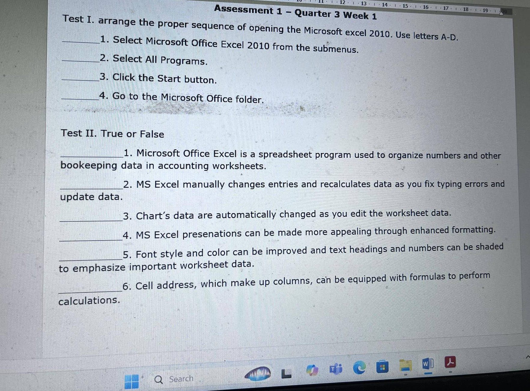 Test I arrange the proper sequence of | StudyX