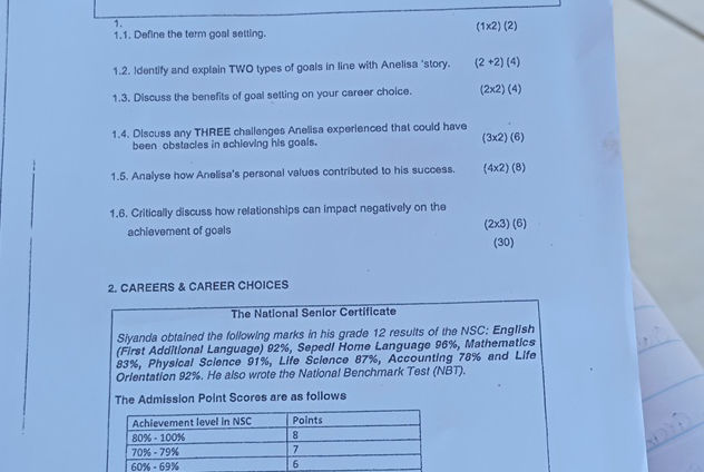 1 11 Define the term goal setting (1x2) (2) | StudyX