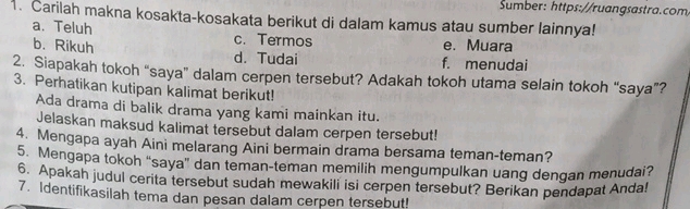 1 Carilah makna kosakta-kosakata berikut di | StudyX