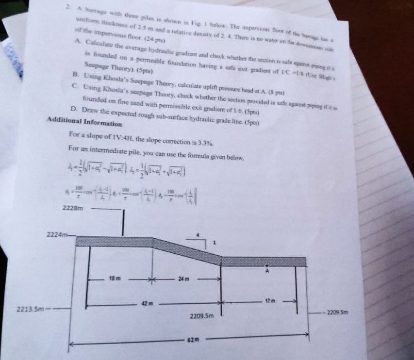 2 A barrage with three piles is shown in Fig | StudyX