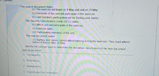 The source document states (S) The exercise