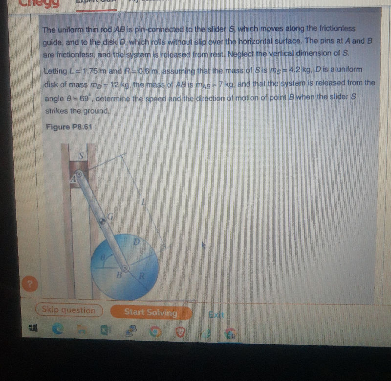 The uniform thin rod AB is pin-connected to | StudyX