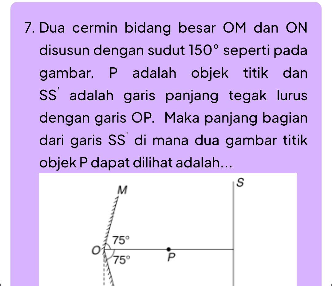 7 Dua cermin bidang besar OM dan ON disusun | StudyX