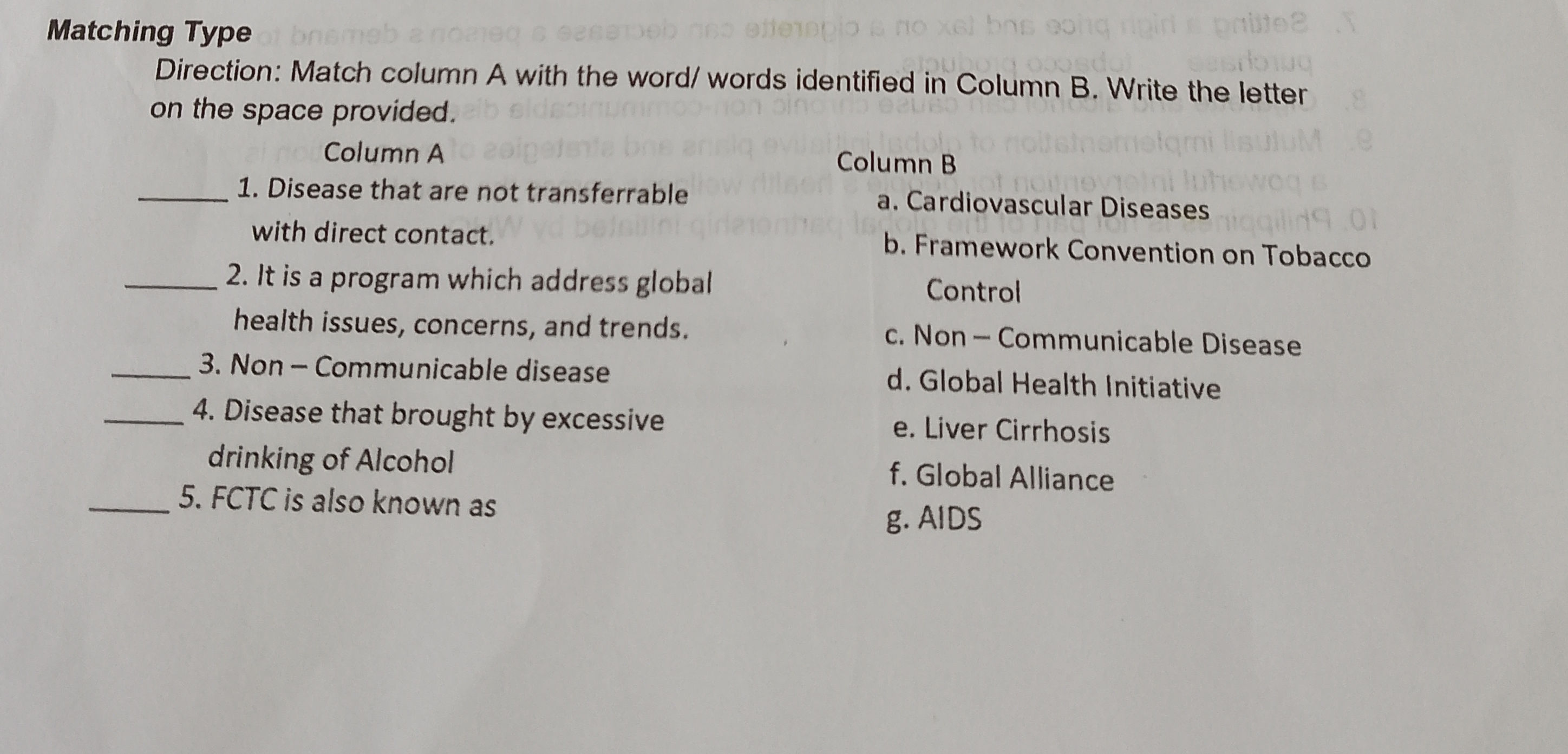 Matching Type Direction Match column A with | StudyX