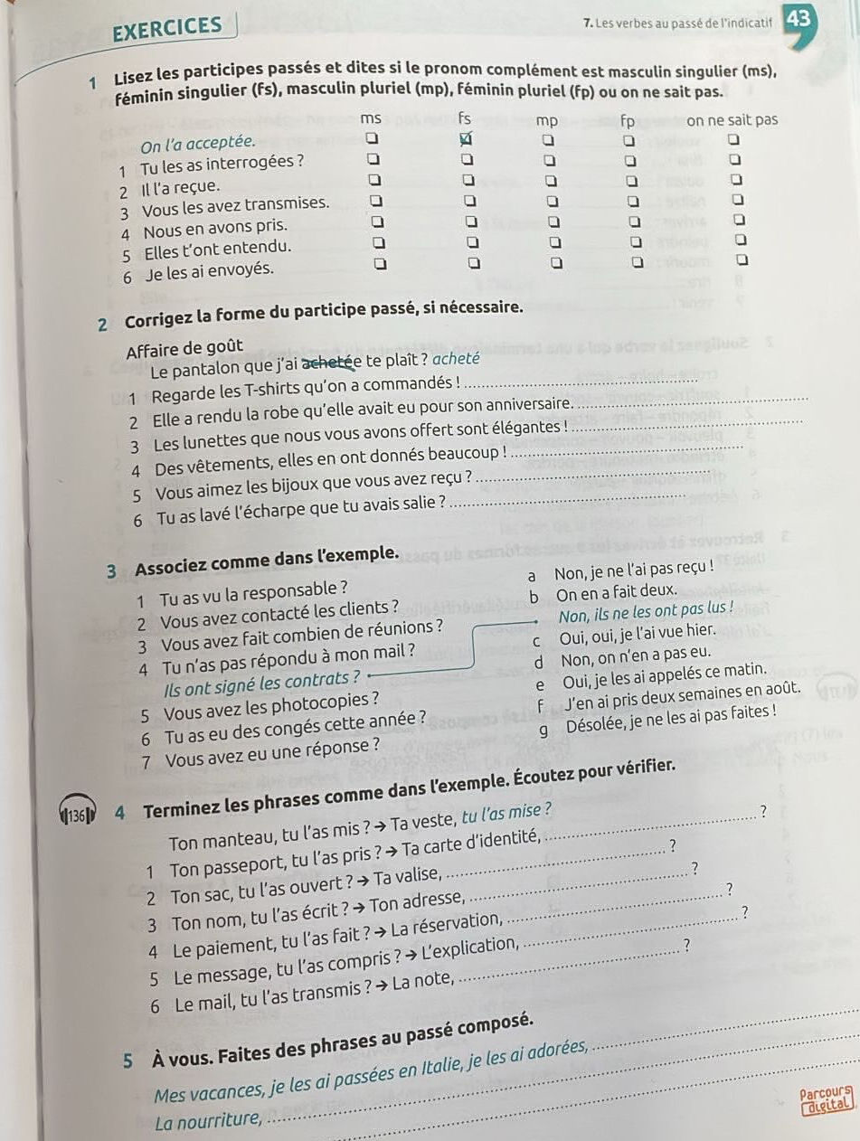 EXERCICES 7 Les verbes au pass de lindicatif | StudyX