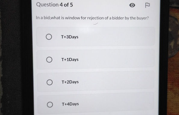 Question 4 of 5 In a bid what is window for