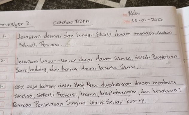 1 Jelaskan definisi dan fungsi sketsa dalam | StudyX