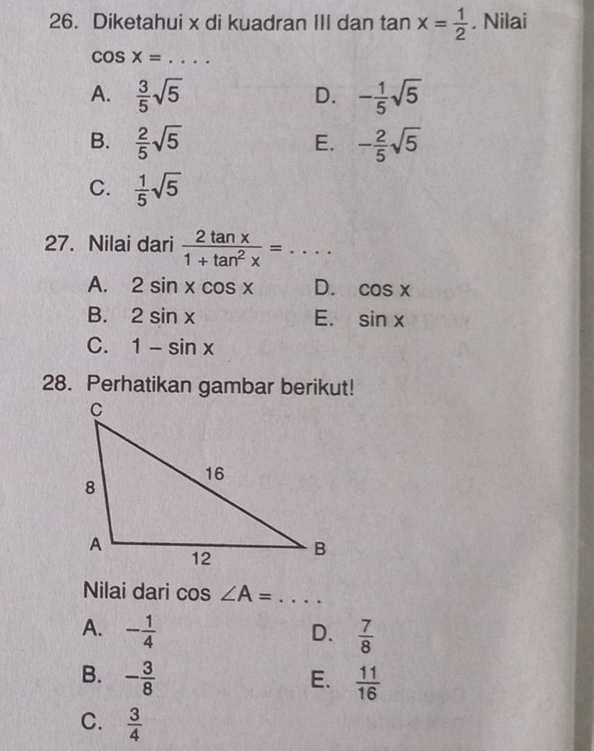 26 Diketahui x di kuadran III dan tan x = | StudyX