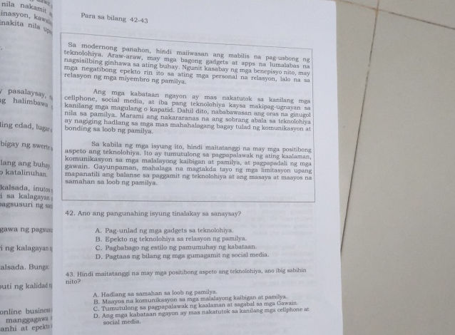 42 Ano ang pangunahing isyung tinalakay sa | StudyX