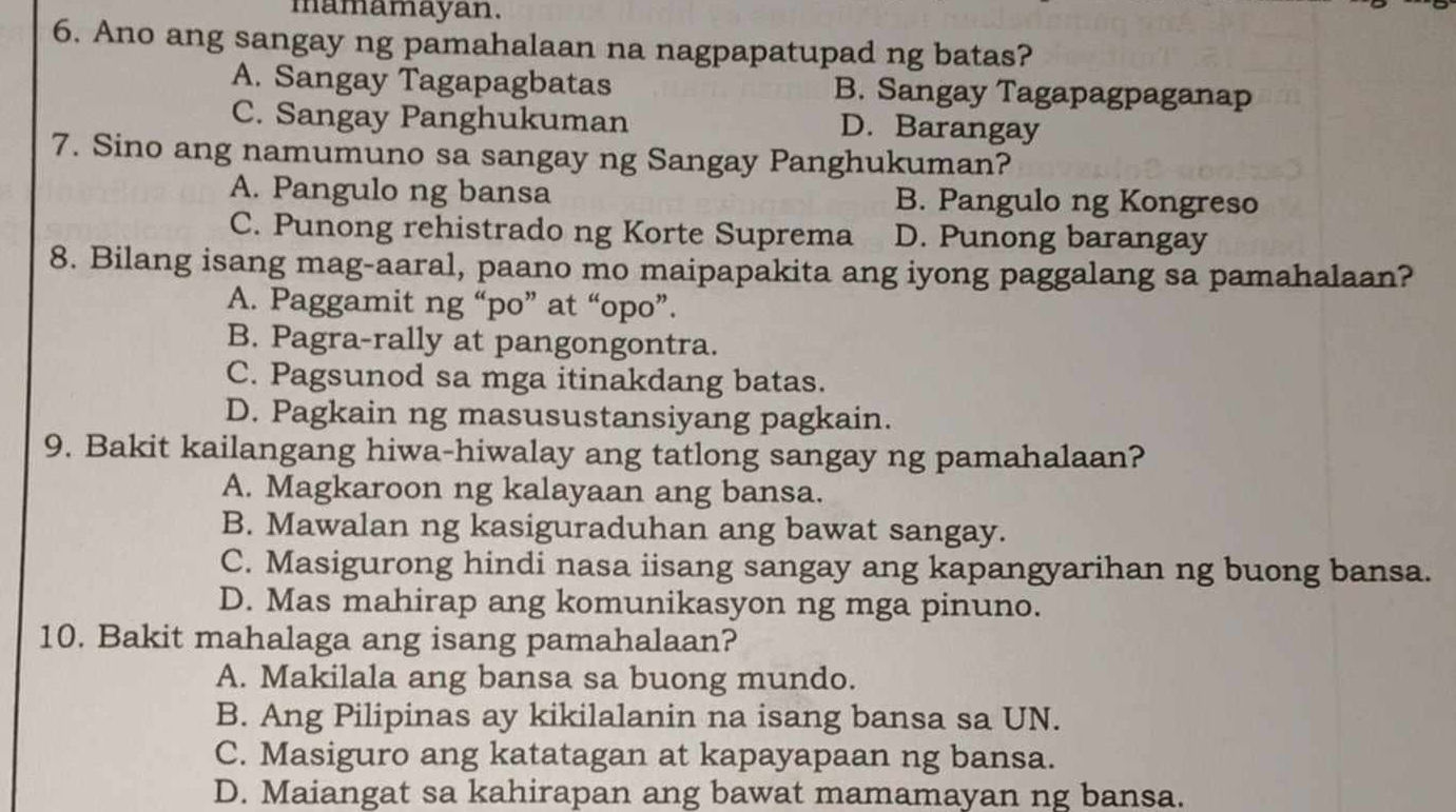 6 Ano ang sangay ng pamahalaan na | StudyX