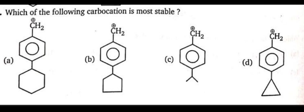 Which of the following carbocation is most | StudyX