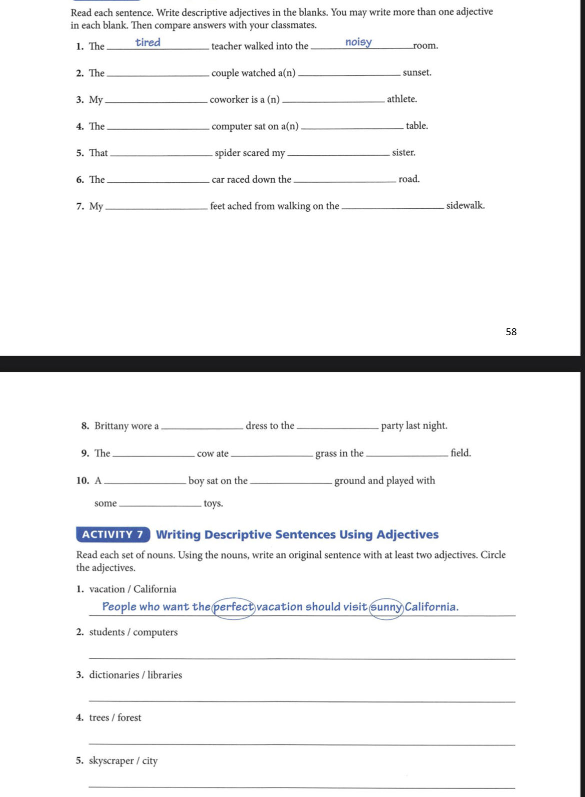 Read each sentence Write descriptive | StudyX