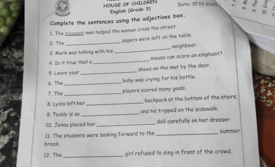 Complete the sentences using the adjectives | StudyX