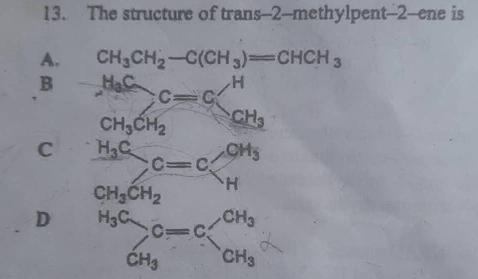 13 The structure of trans-2-methylpent-2-ene | StudyX