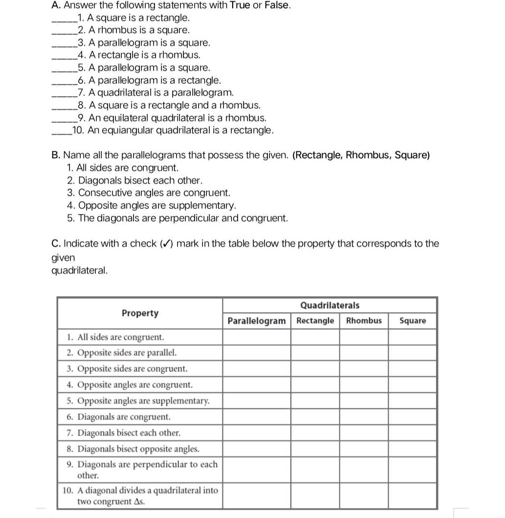 A Answer the following statements with True | StudyX