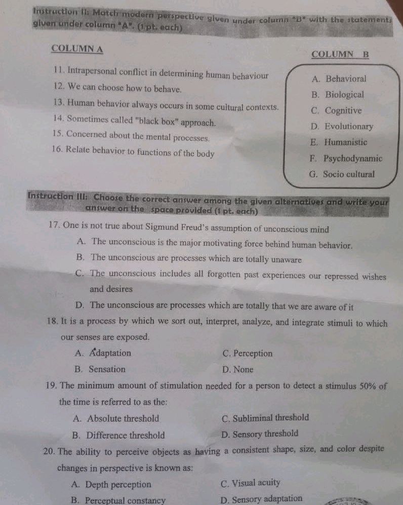 Instruction II Match modern perspective | StudyX