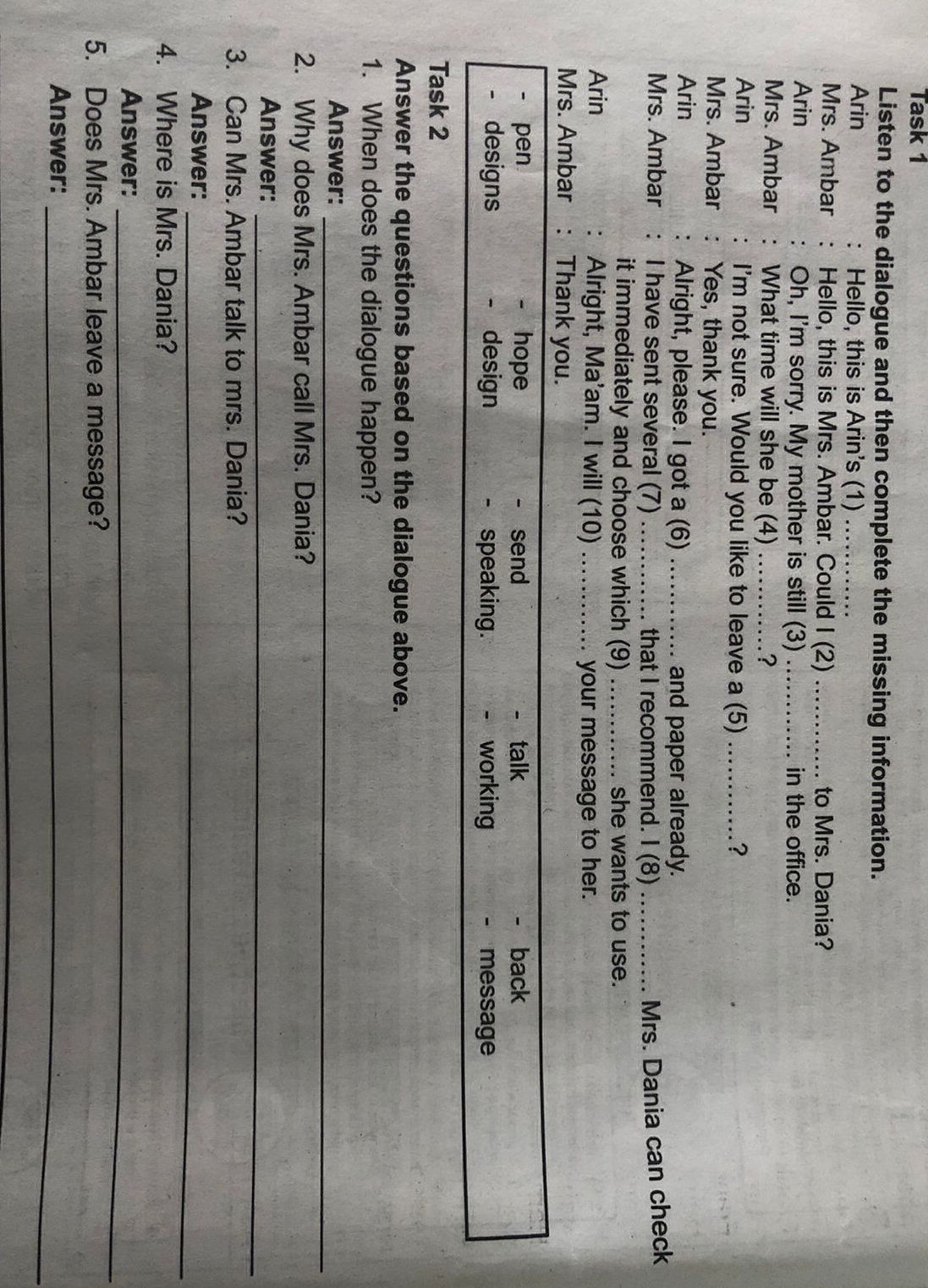 Task 1 Listen to the dialogue and then | StudyX