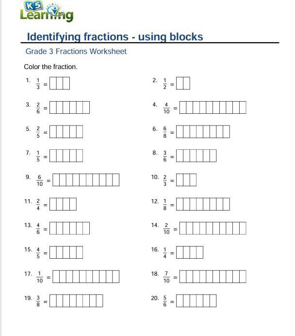 Identifying fractions - using blocks Grade 3 | StudyX