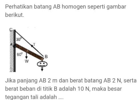 Perhatikan batang AB homogen seperti gambar | StudyX