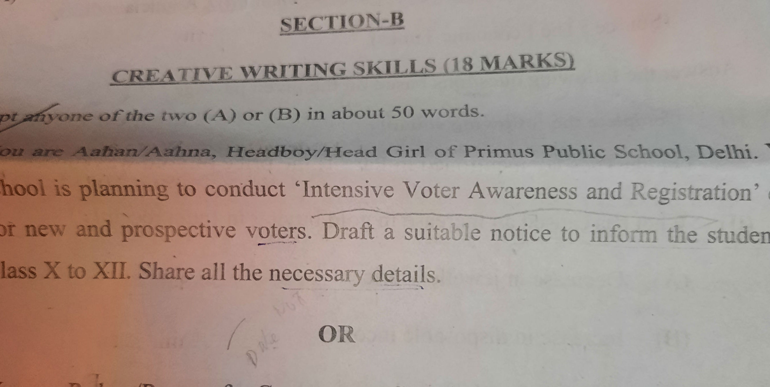 SECTION-B CREATIVE WRITING SKILLS (18 MARKS) | StudyX