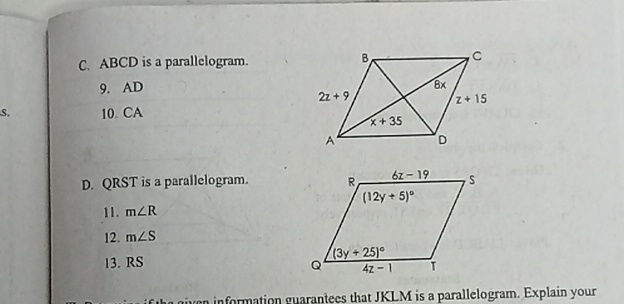 C ABCD is a parallelogram 9 AD 10 CA B C 8x