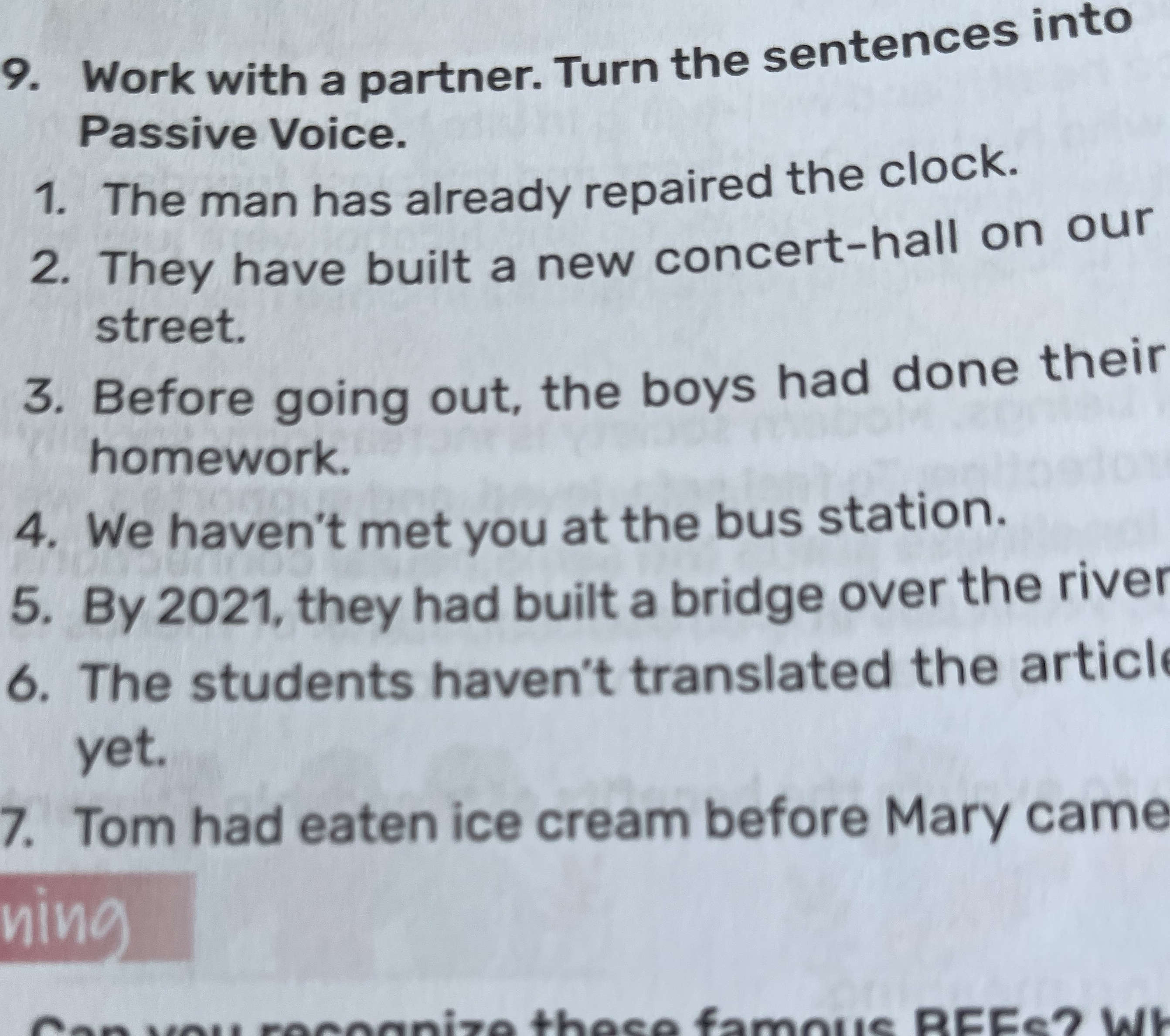 9 Work with a partner Turn the sentences | StudyX